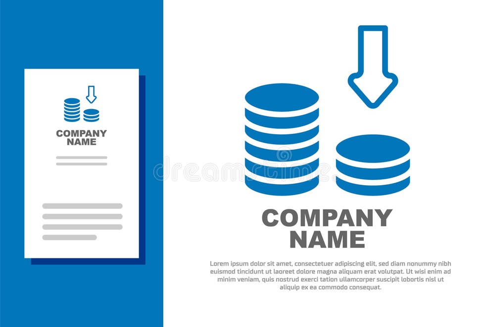 Blue Dollar Rate Decrease Icon Isolated on White Background. Cost Reduction. Money Symbol with ...