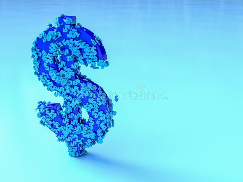 Sky Blue 3d Dollar Symbol. Metal Font with Glossy Reflections and ...