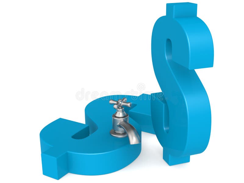 Blue Dollar Sign with Water Faucet Stock Illustration - Illustration of ...