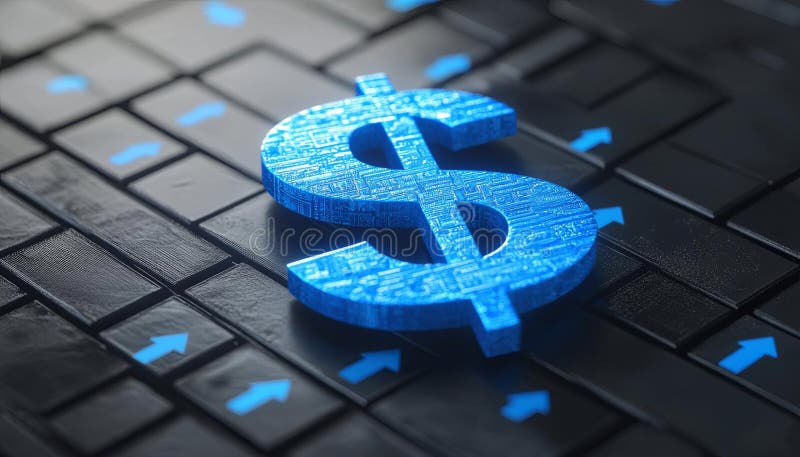 Blue Dollar Symbol on Black Keyboard with Blue Arrows Represents ...