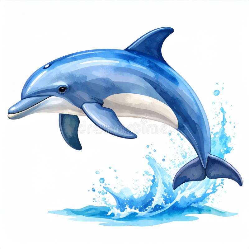 Blue Dolphin Leaping from Ocean Water Stock Illustration - Illustration ...