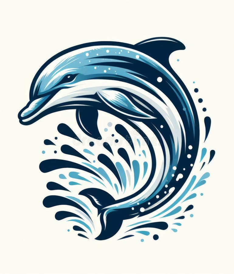 Blue Dolphin Leaping from Ocean Water Splash Stock Illustration ...