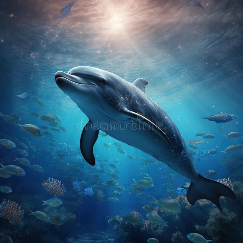 Blue dolphin underwater stock illustration. Illustration of animal ...