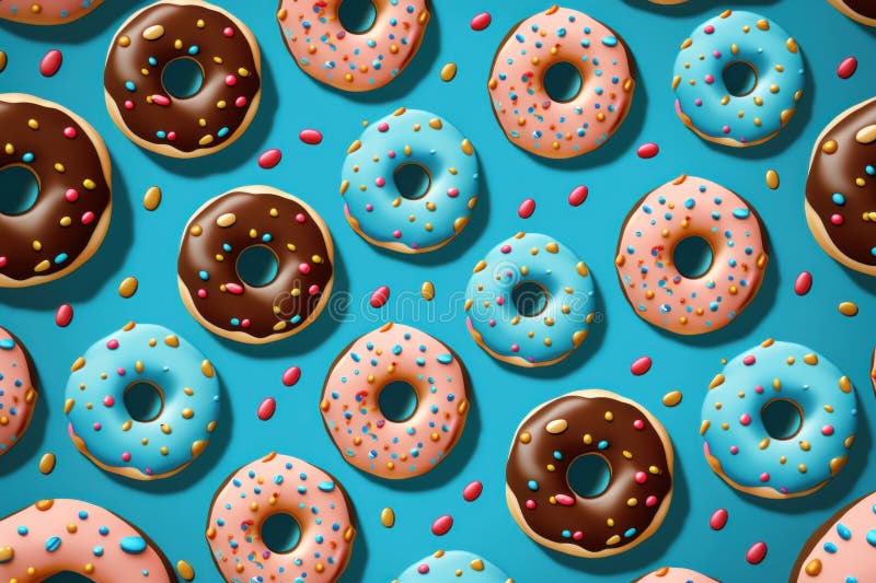 On the Blue, Donuts Pattern. Beautiful Illustration Picture Stock ...