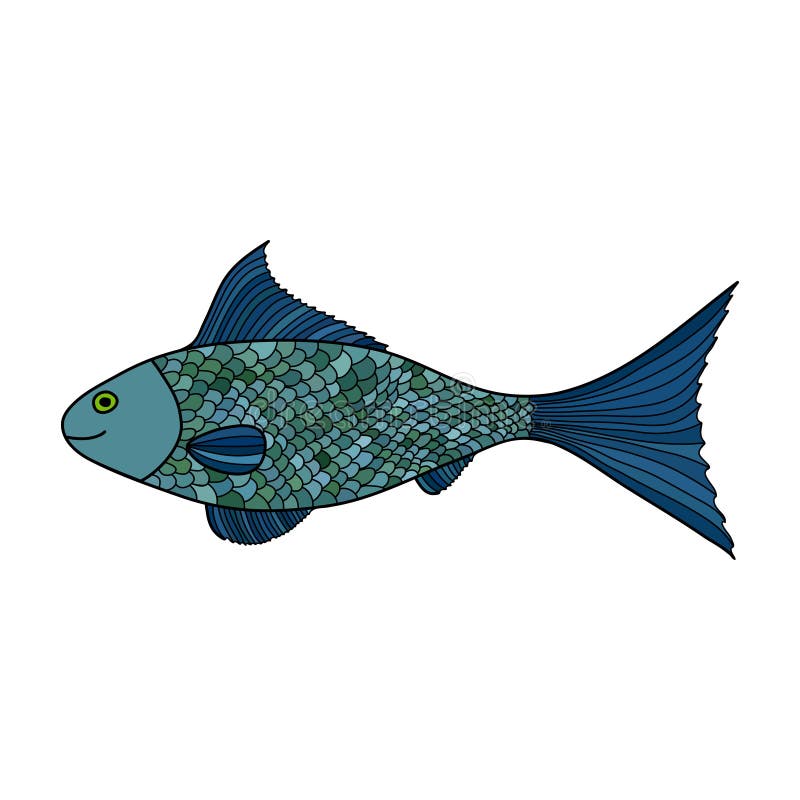 Blue doodle fish stock illustration. Illustration of gray - 90255320