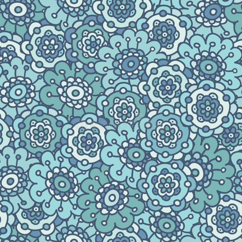 Blue Doodle Floral Seamless Pattern Stock Vector - Illustration of ...