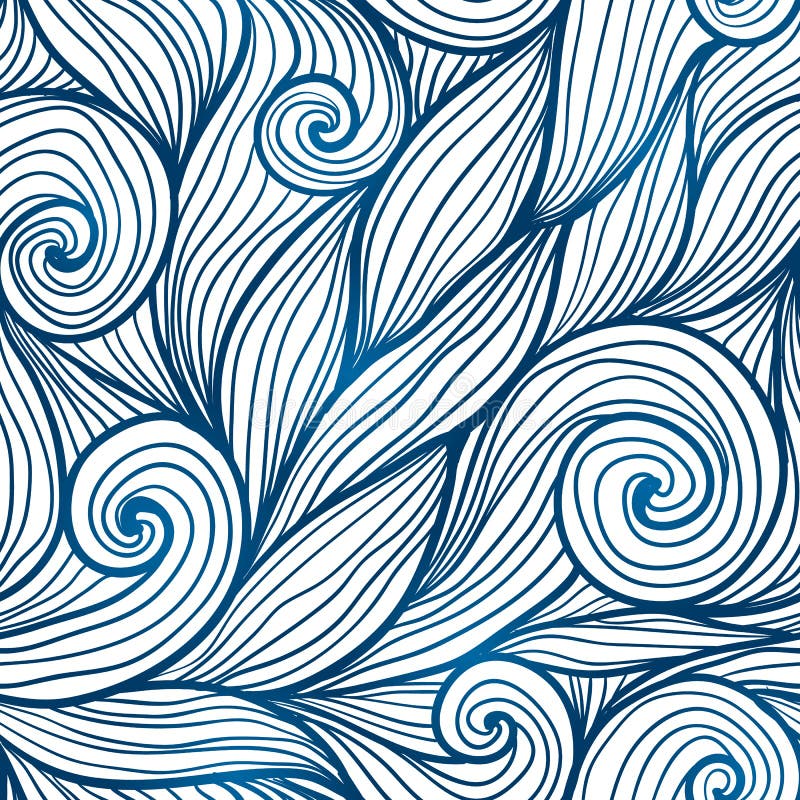 Blue Doodle Hair Waves Seamless Pattern Stock Vector - Illustration of ...