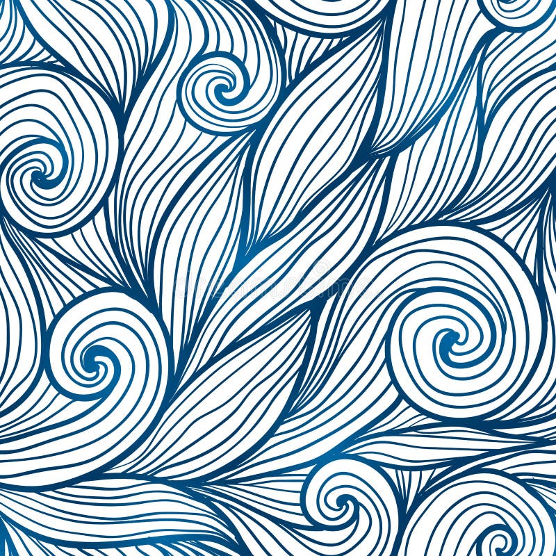 Blue Doodle Waves Vector Seamless Pattern Stock Vector - Illustration ...