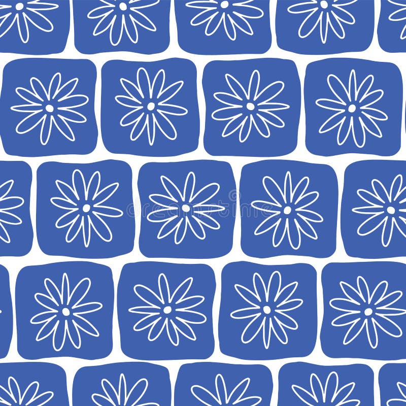 Vector Pattern With Squares And Flowers Stock Vector - Illustration of ...