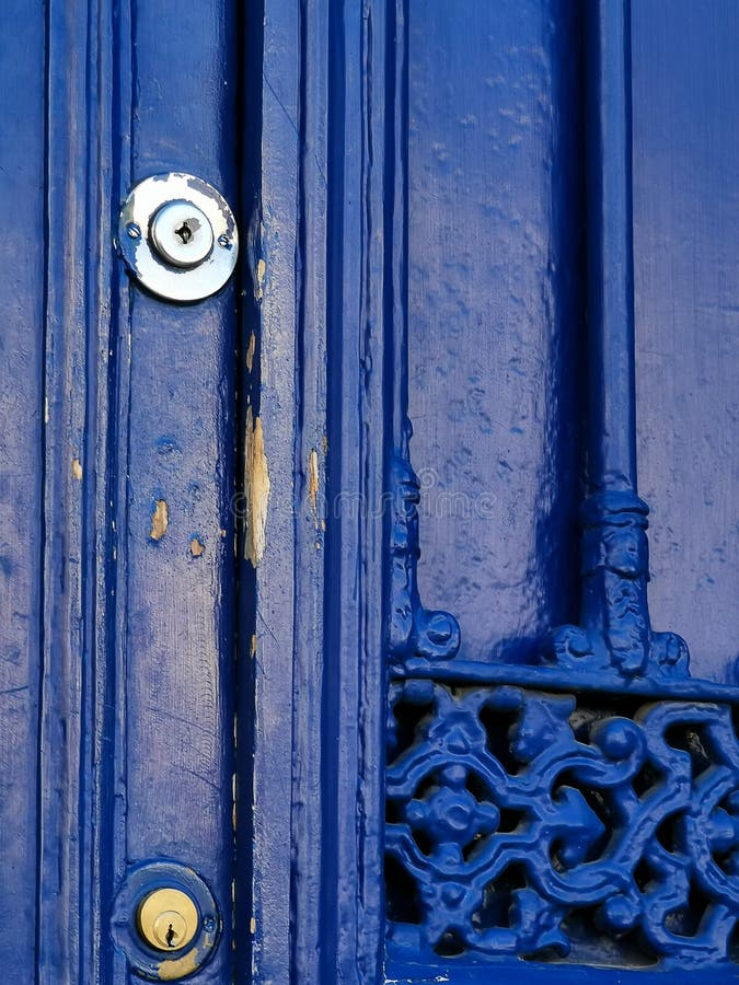 A Blue Door with Double Lock. Security Concept Stock Photo - Image of ...