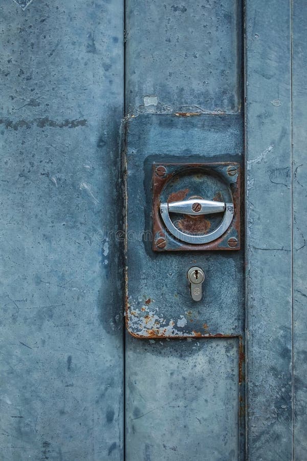 Blue Door with Lock Closeup Stock Image - Image of abstract, lock: 84351219