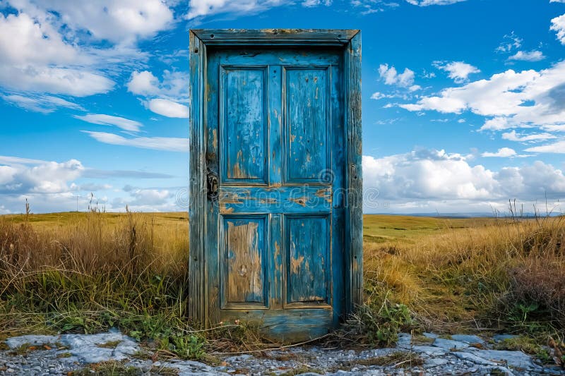 A Blue Door in the Middle of a Grassy Field. Generative AI Stock Photo ...