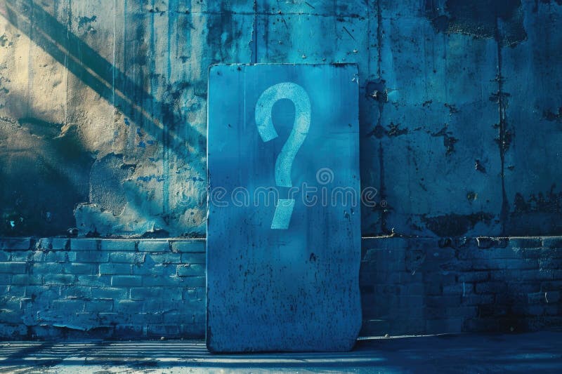 A Blue Door with a Question Mark Symbol on it. Suitable for Mystery or ...
