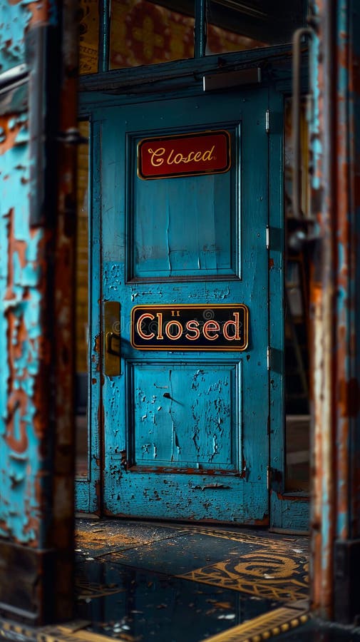 A Blue Door with a Sign that Says Closed Stock Image - Image of ...
