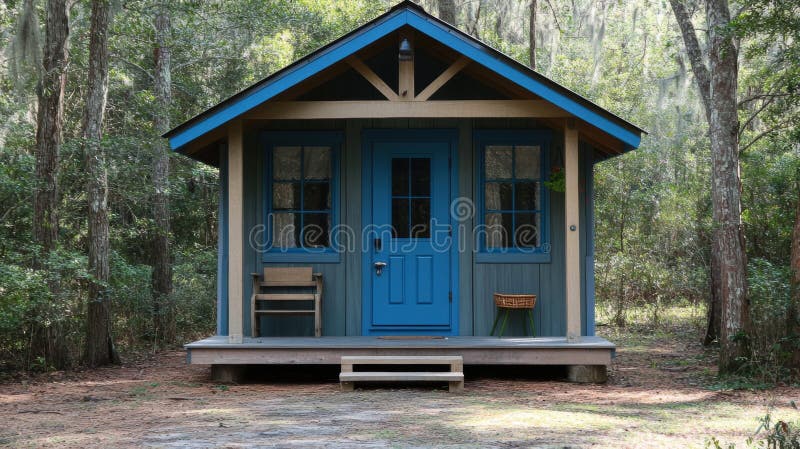 A Blue Door on a Small Cabin in the Woods, AI Stock Photo - Image of ...