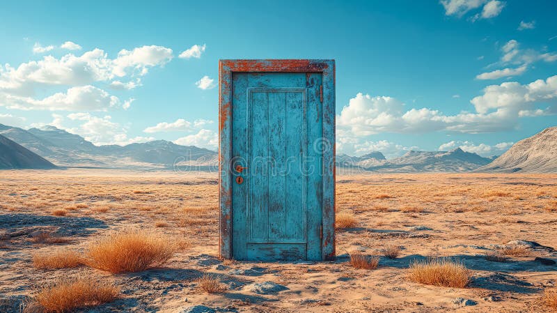 Blue Door is Standing in the Middle of a Desert Stock Photo - Image of ...