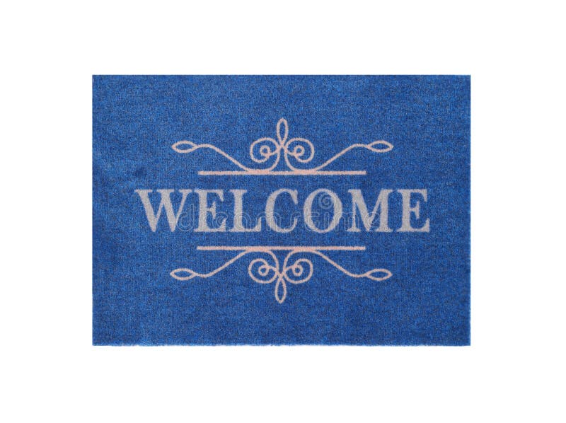 Blue Doormat with Word Welcome on White, Top View Stock Photo - Image ...