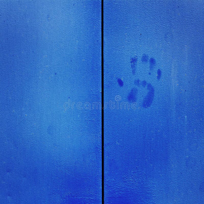 Blue Doors with Handles and Handprint Hand Print Texture Stock Image ...