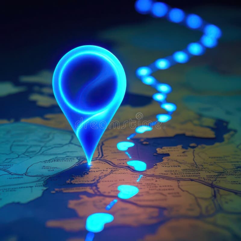 Blue dot is on a map stock illustration. Illustration of place - 393023075