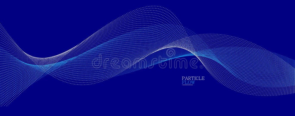 Blue Dots in Motion Dark Vector Abstract Background, Particles Array Wavy Flow, Curve Lines of ...