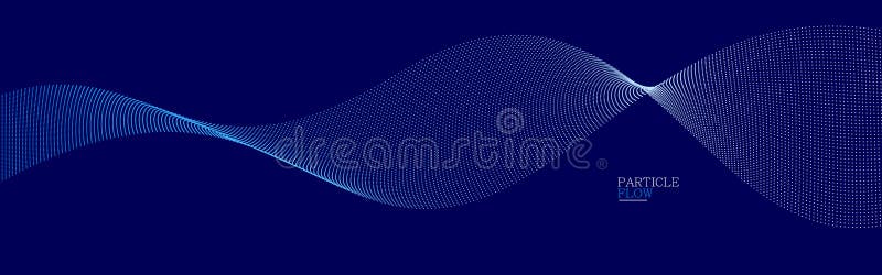 Blue Dots in Motion Dark Vector Abstract Background, Particles Array Wavy Flow, Curve Lines of ...