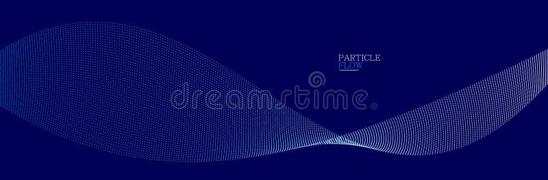 Blue Dots in Motion Dark Vector Abstract Background, Particles Array Wavy Flow, Curve Lines of ...