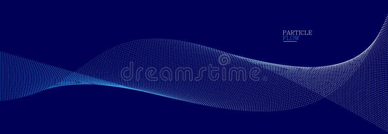 Blue Dots in Motion Dark Vector Abstract Background, Particles Array Wavy Flow, Curve Lines of ...