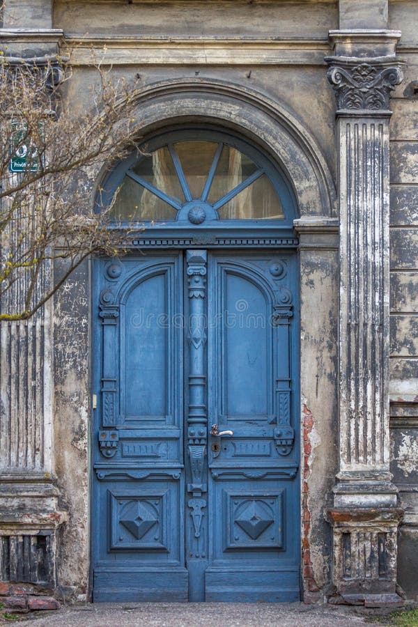 Blue double door. stock photo. Image of columns, door - 91067310
