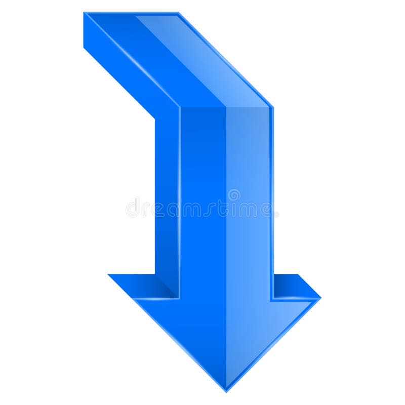 Blue Down 3d Arrow. Shiny Curved Icon Isolated on White Background ...