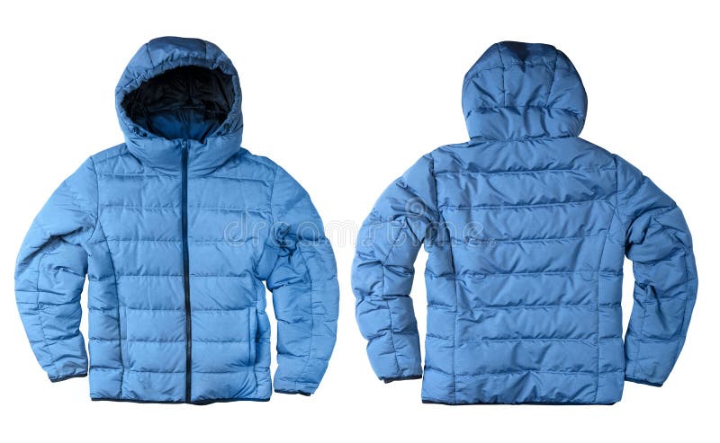Blue Down Jacket Isolated on White. Stock Photo - Image of clothing ...