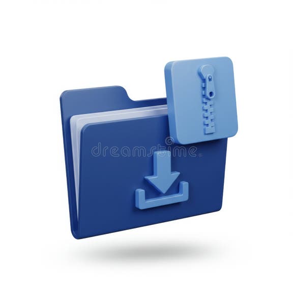 Blue Download File Folder with Zip Icon in 3D Render Against White ...