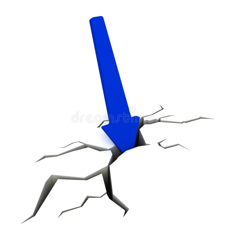 Blue Downward Arrow Shows Collapse Stock Illustration - Illustration of ...