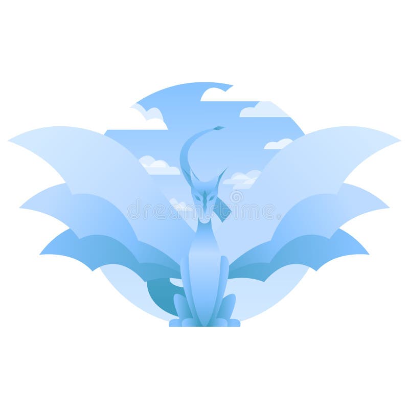 Blue Dragon on a Background of Clouds Vector Illustration Gradient ...