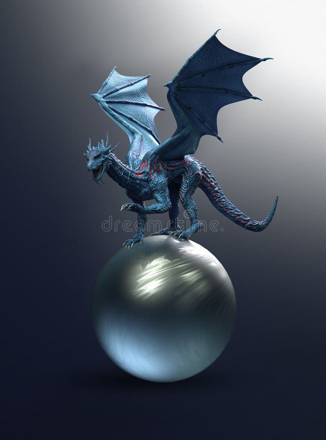 Blue Dragon on Glass Sphere Stock Illustration - Illustration of myth ...