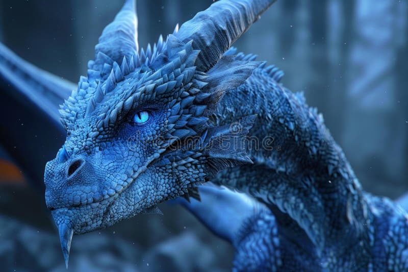 Blue Dragon Posing in a Snowy Forest Stock Illustration - Illustration ...