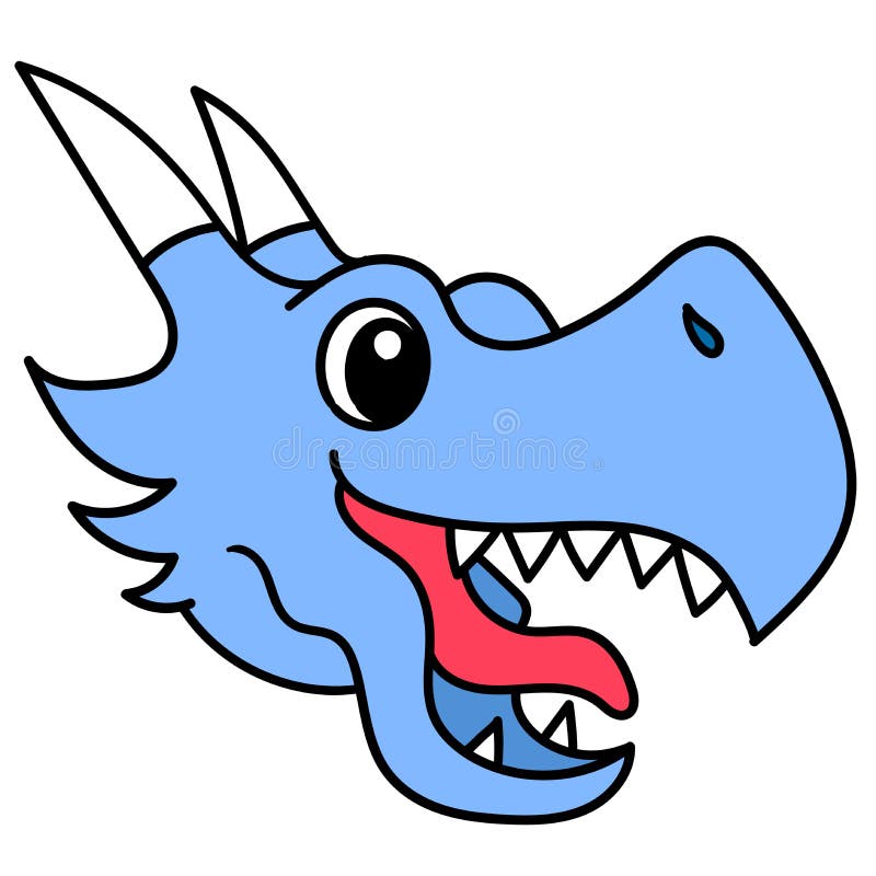 Blue Dragon Head Emoticon with Sharp Teeth Smiling Doodle Icon Image ...