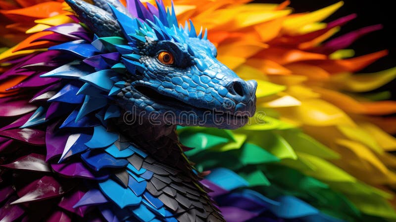 A Blue Dragon with a Rainbow of Colors Stock Illustration ...
