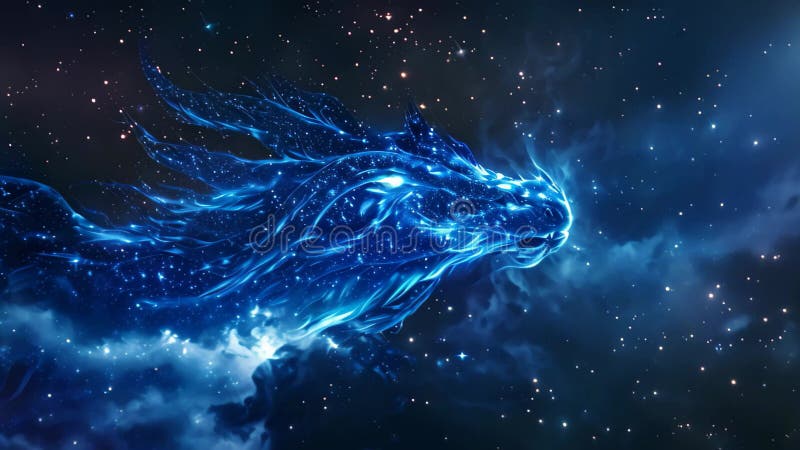 A Blue Dragon Soars through the Night Sky Amidst a Constellation of ...