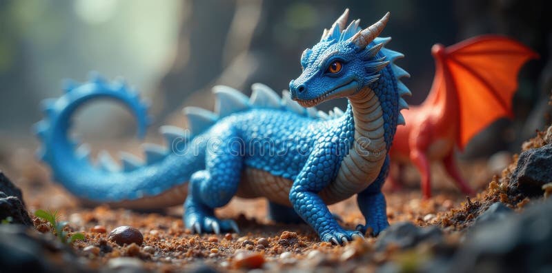 A Blue Dragon among Three Others, Fiery Breath Visible , Powerful ...
