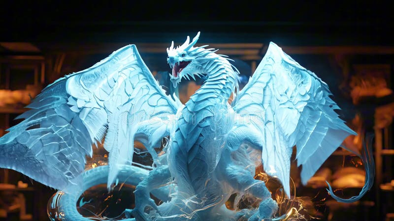 A Blue Dragon with White Wings is Surrounded by Fire Stock Video ...