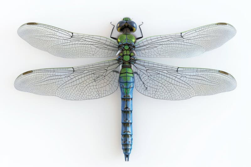 A Blue Dragonfly Sits on a White Surface, Its Delicate Wings Spread Out ...