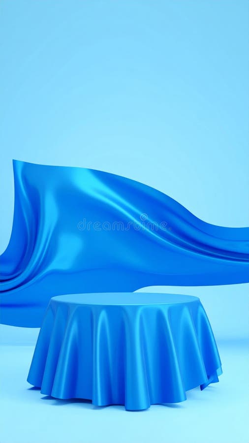 Blue Draped Fabric on Round Table Display Stock Illustration ...