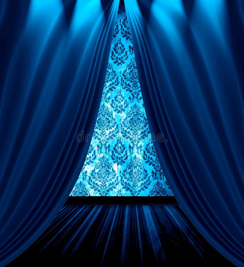 Blue Damask Drape Background Stock Illustration - Illustration of dark ...