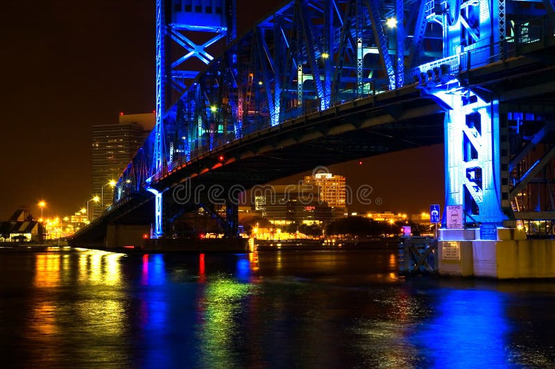 Blue Draw Bridge at Night stock photo. Image of dark, river - 2261198