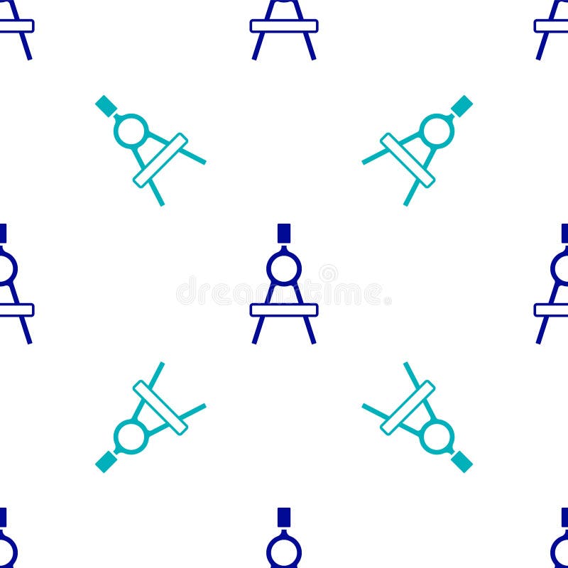 Blue Drawing Compass Icon Isolated Seamless Pattern on White Background ...