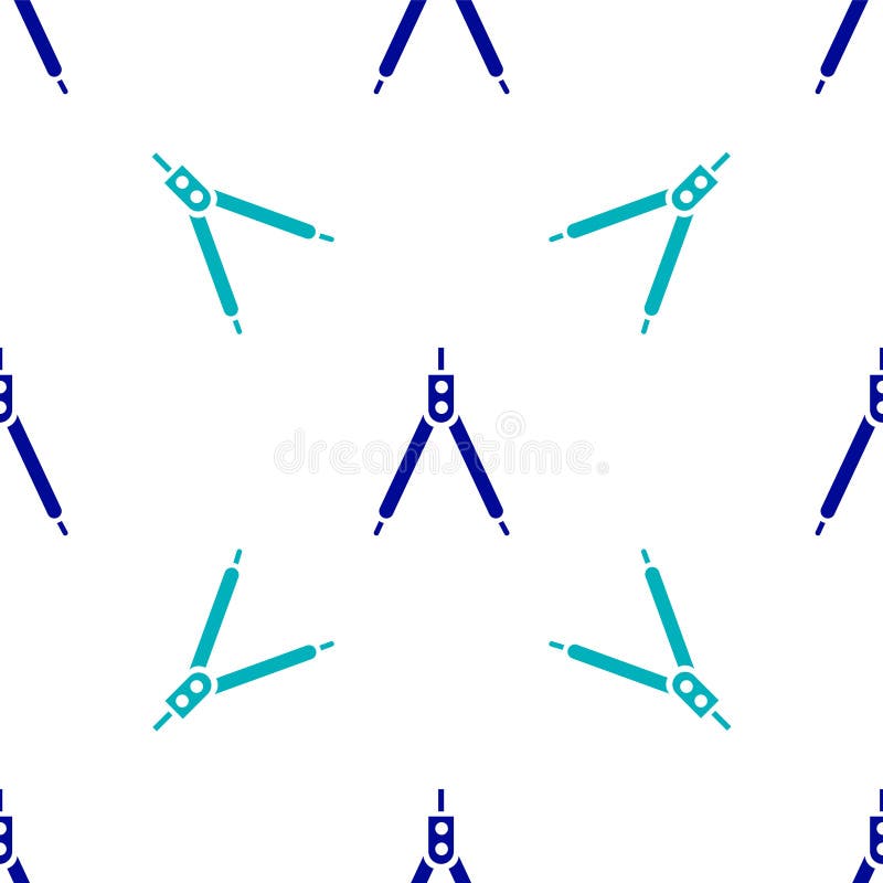 Blue Drawing Compass Icon Isolated Seamless Pattern on White Background ...