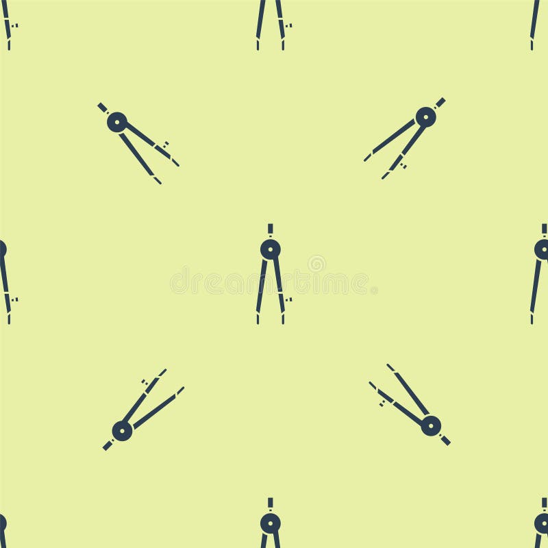 Blue Drawing Compass Icon Isolated Seamless Pattern on Yellow ...