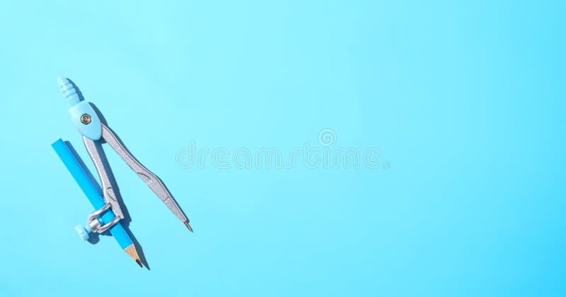 Blue drawing compass stock photo. Image of back, flatlay - 177876090