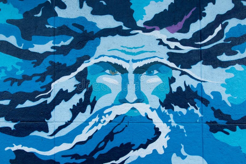 Blue-blue Drawing on the Wall a Man with a Beard Art Editorial Image ...