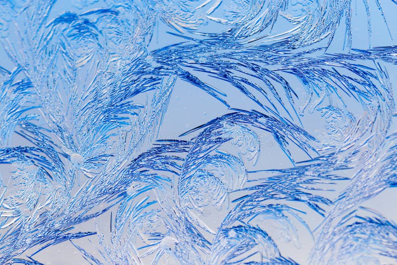 Blue Drawings on the Glass in the Frost Stock Image - Image of design ...